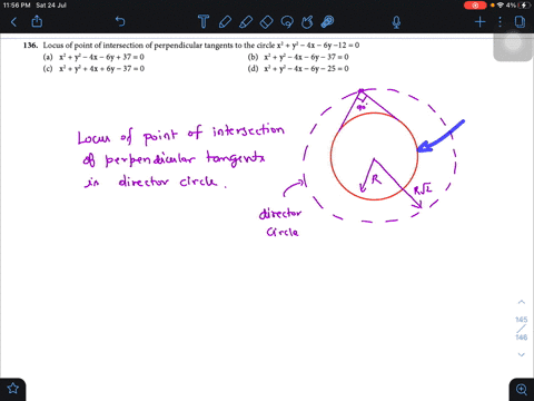 SOLVED:Locus of point of intersection of perpendicular tangents to the ...