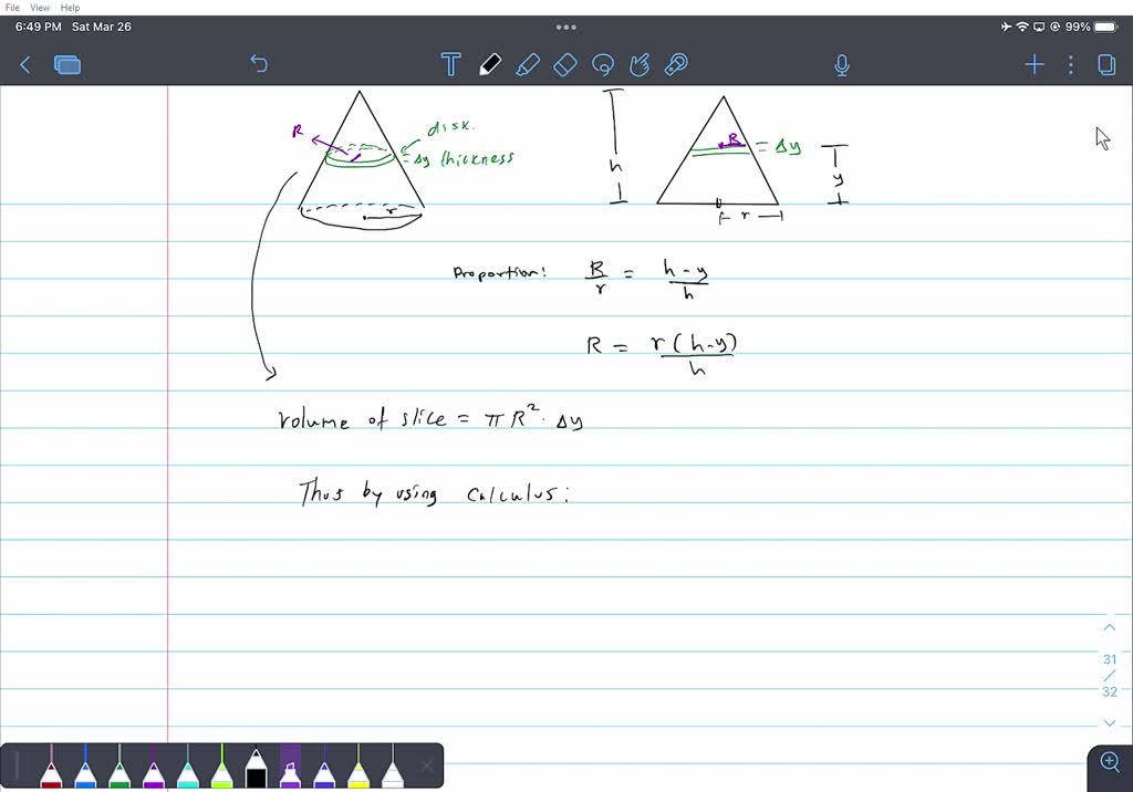 SOLVED:Find, by slicing, a formula for the volume of a cone of height h and base radius r.