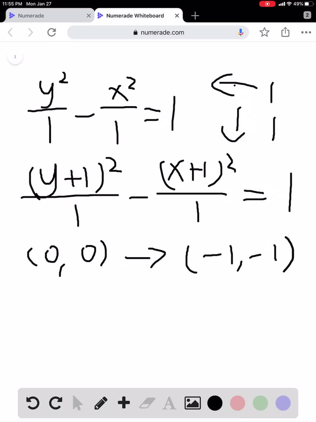 give equations for hyperbolas and tell how many units up or down and to ...