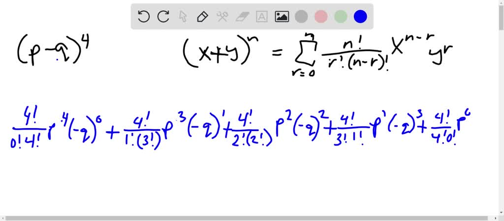 ⏩SOLVED:Use the binomial theorem to expand each binomial. (p-q)^4 | Numerade