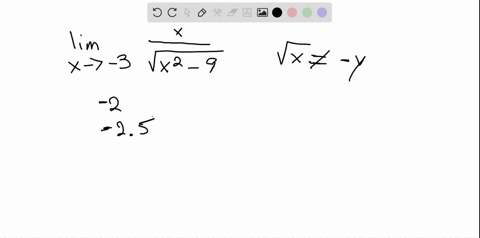 SOLVED:Find the limit (if it exists). If it does not exist, explain why. limx →-3 (x)/(√(x^2-9))