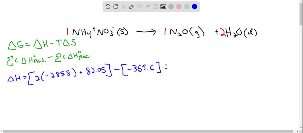 SOLVED: Solid ammonium nitrate can decompose to dinitrogen oxide gas and liquid water. What is ...