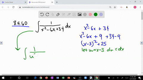 SOLVED:Completing the square Evaluate the following integrals. ∫(d x)/(x^2-6 x+34)