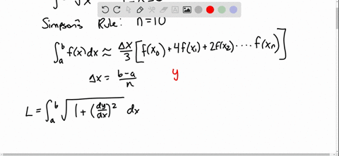 SOLVED:25-28 Use Simpson's Rule with n=10 to estimate the arc length of the curve. Compare your ...