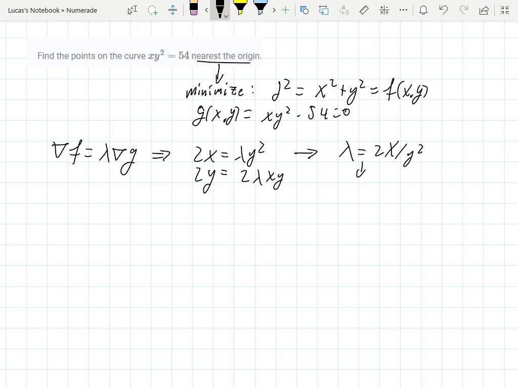 SOLVED Find The Points On The Curve X Y 2 54 Nearest The Origin 