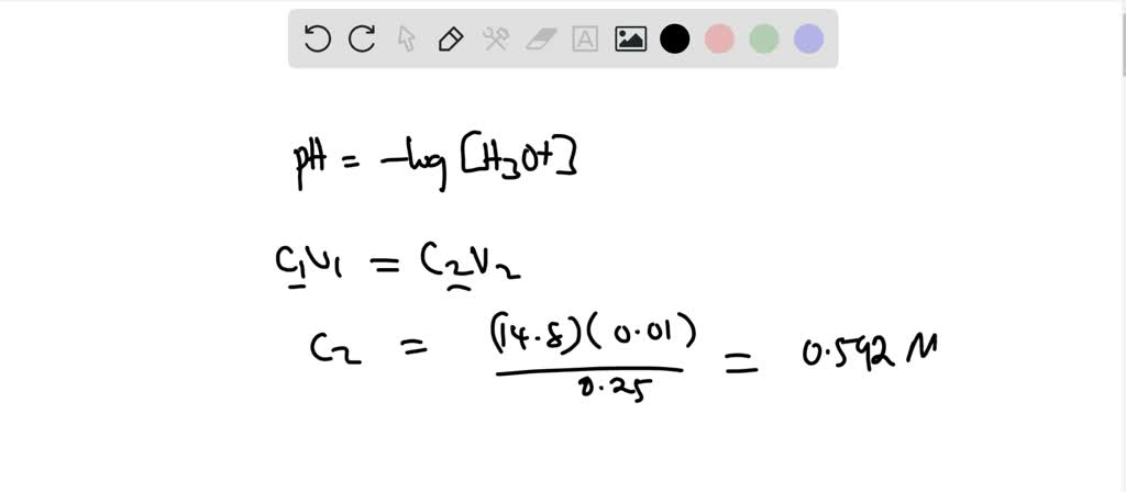 SOLVED:Calculation of pH from Concentration of Strong Acid Calculate the pH of a solution ...