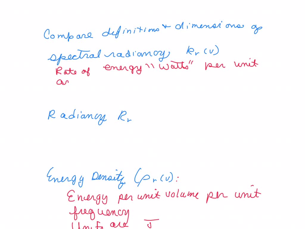 SOLVED:Compare the definitions and dimensions of spectral radiancy RT(v ...
