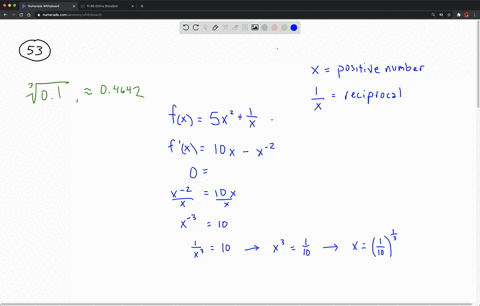SOLVED:For what positive number is the sum of its reciprocal and five times its square a minimum?