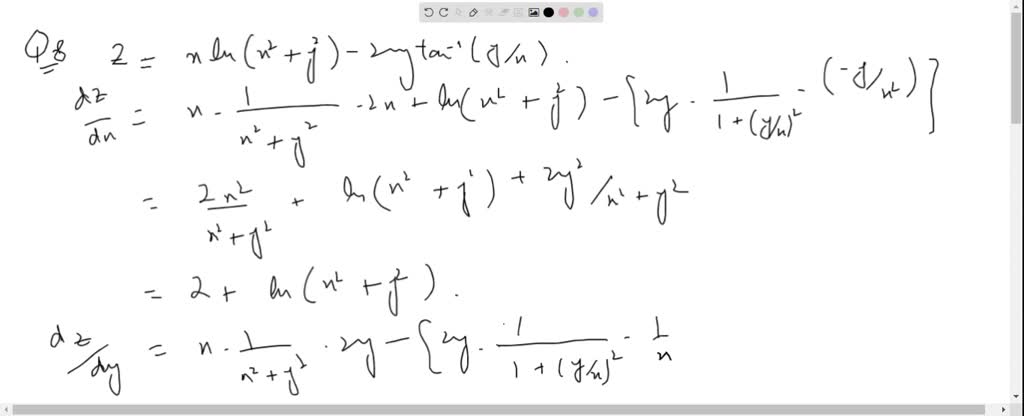 SOLVED:If z=x ln(x^2+y^2)-2 y tan^-1((y)/(x)) verify that x (∂z)/(∂x)+y ...