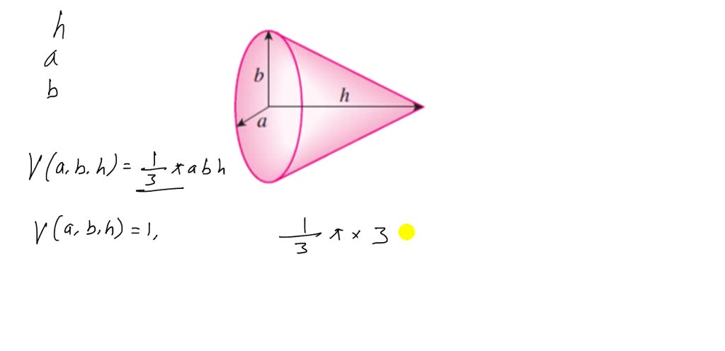SOLVED:The volume of a right elliptical cone with height h and radii a ...