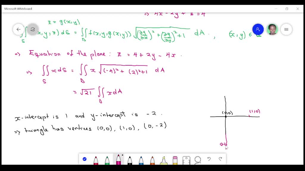 SOLVED:Evaluate the surface integral. ∬S x d S S is the triangular ...