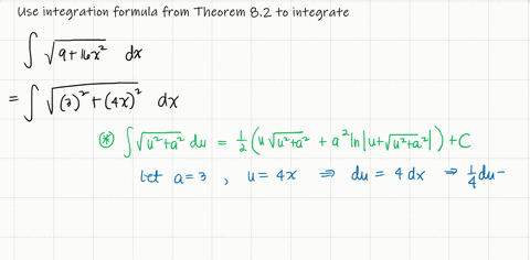 SOLVED: Use the Special Integration Formulas (Theorem 8.2) to find the indefinite integral. ∫√(9 ...