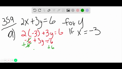 SOLVED: Solve the equation 2x + 3y = 6 for y: a when x = ?3 b in general c Which solution is ...
