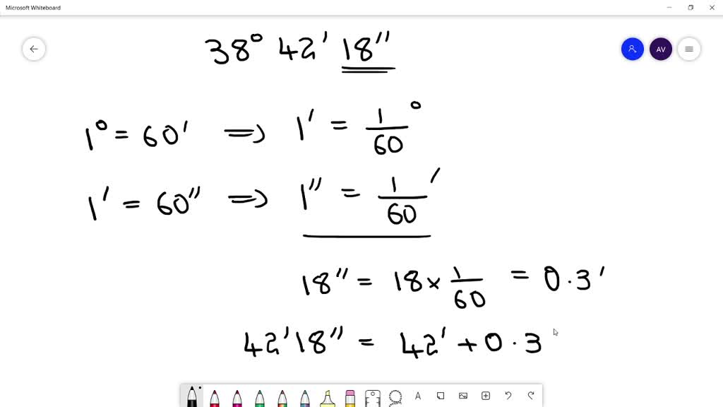 SOLVED:Change the given angles to equal angles expressed in decimal form to the nearest 0.001^∘ ...