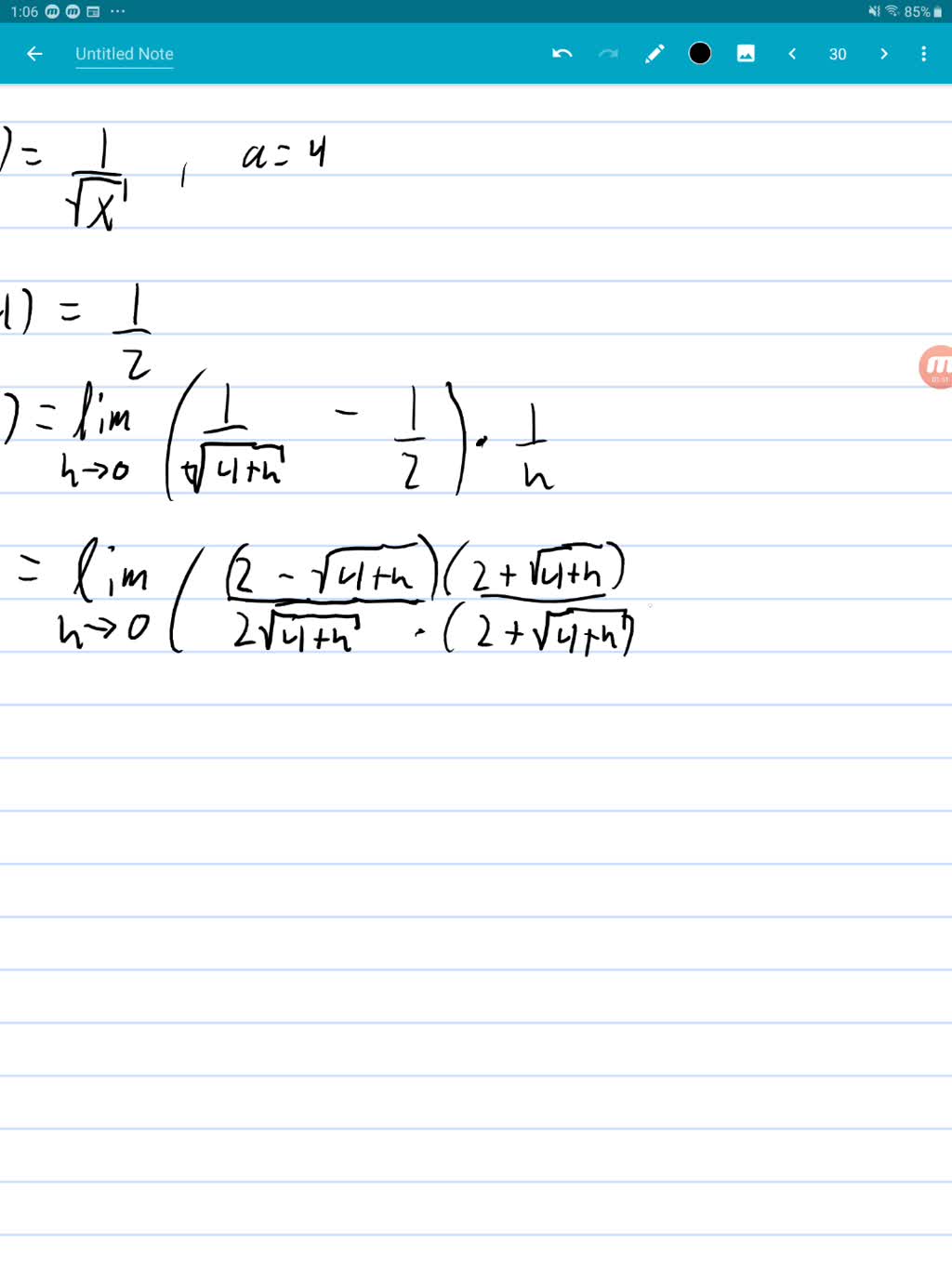 SOLVED:In Exercises 29-46, use the limit definition to compute f^'(a ...