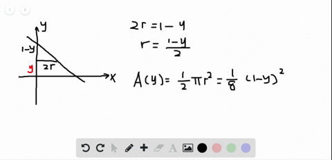 SOLVED: The base is the triangle enclosed by x+y=1, the x-axis, and the ...