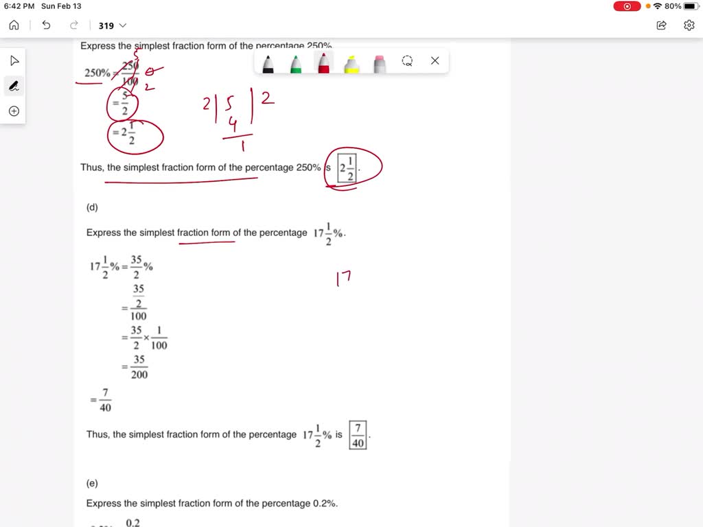 SOLVED:Express the following percentages as fractions in their simplest ...