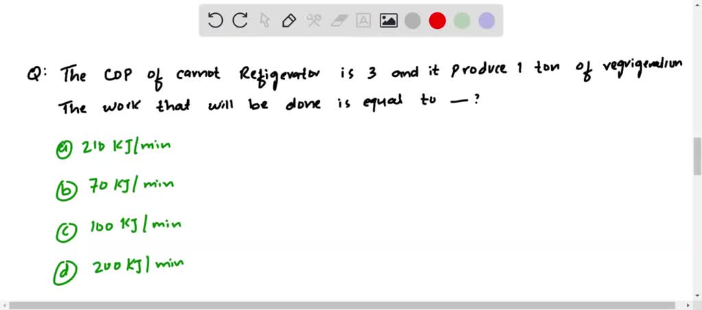 SOLVED:The COP of Carnot Refrigerator is 3 and it produces 1 ton of ...