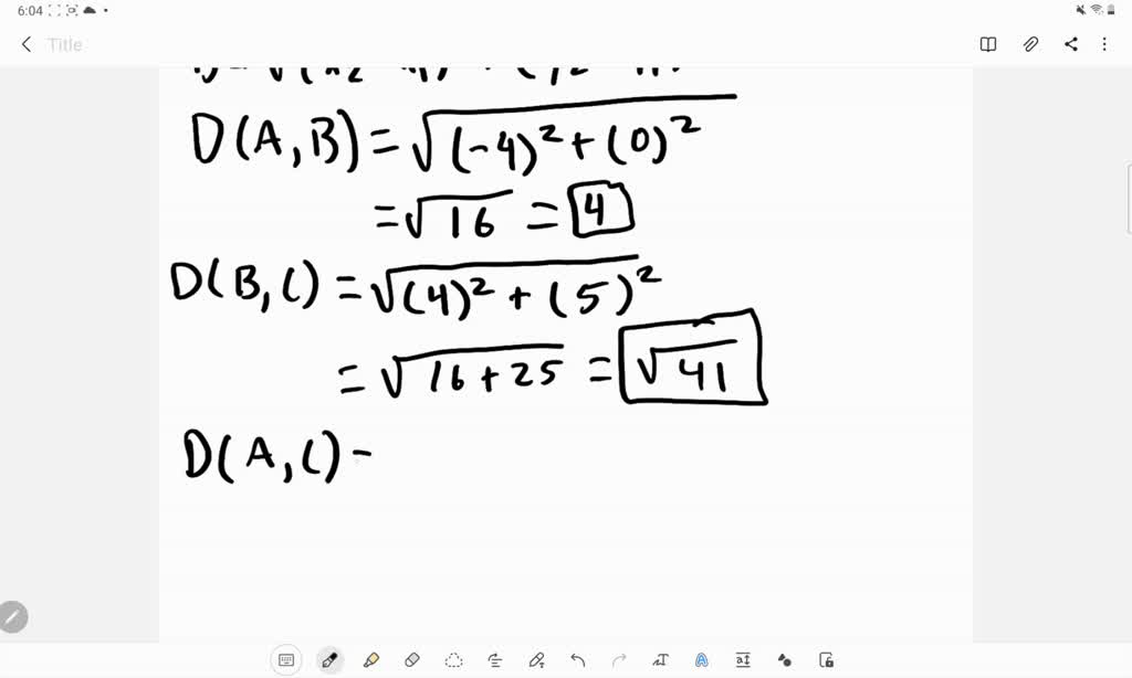SOLVED:Plot each point and form the triangle A B C. Verify that the triangle is a right triangle ...