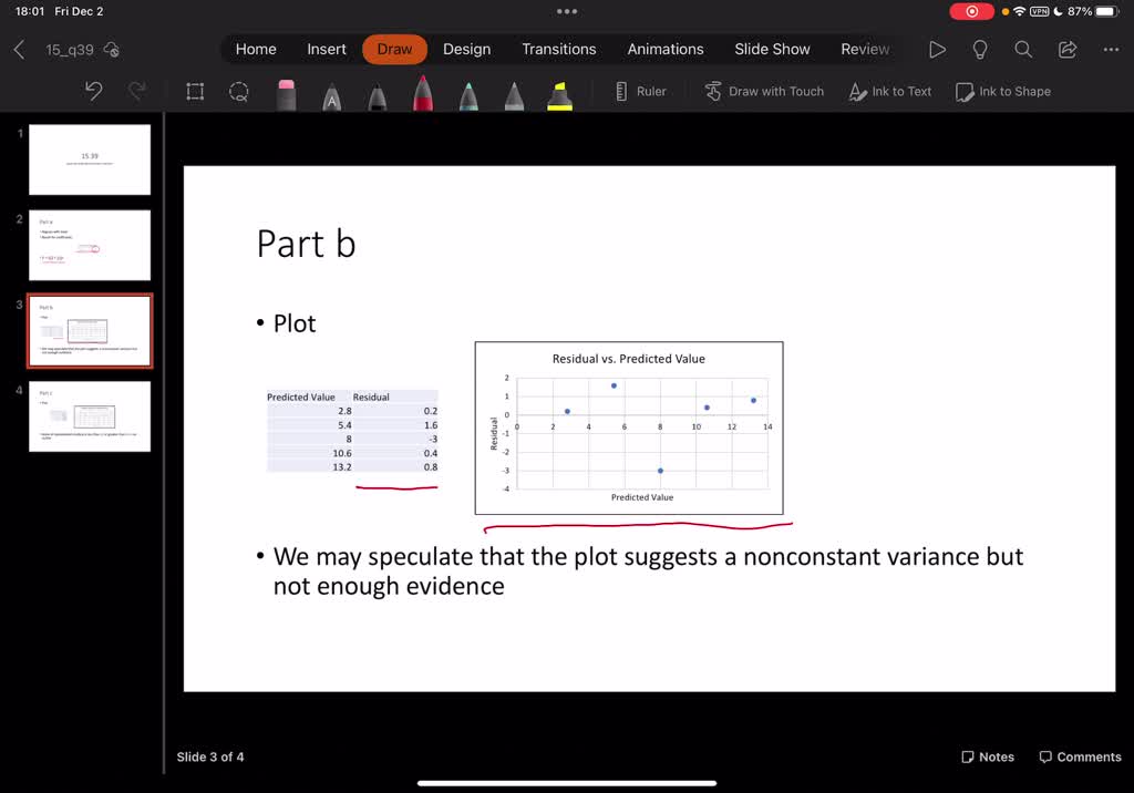 Finding and plotting residuals. Consider the data on x and y shown in ...