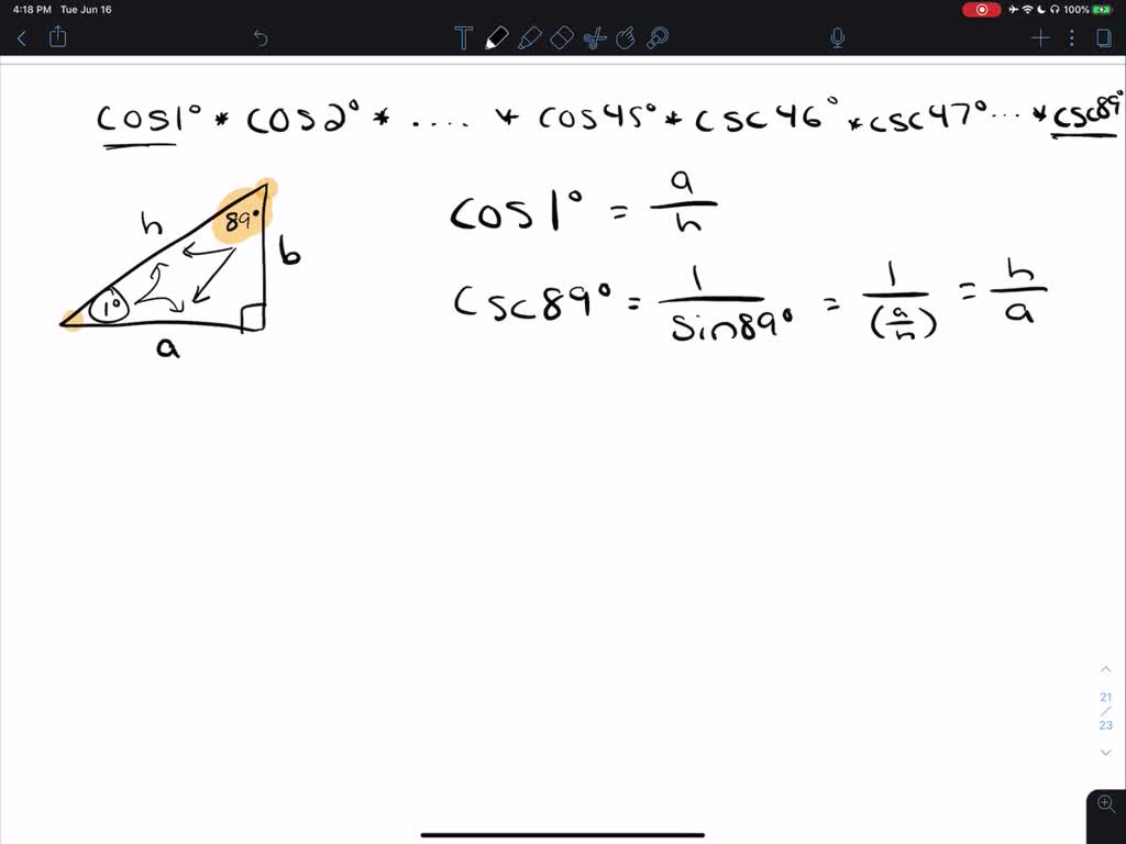 SOLVED Find The Exact Value Of Cos1 cos2 cos45 csc46 csc89 