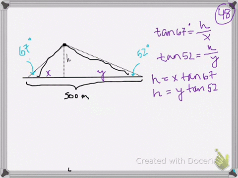 Two points on level ground are 500 meters apart. The angles of ...