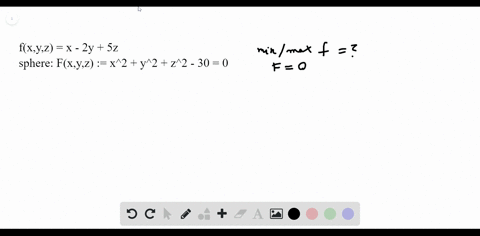 SOLVED:Extrema on a sphere Find the maximum and minimum values of f(x, y, z)=x-2 y+5 z on the ...
