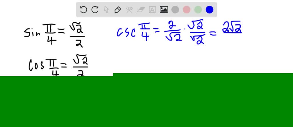 SOLVED:If θ=(π)/(4), find exact values for sec(θ), csc(θ), tan(θ), cot(θ).
