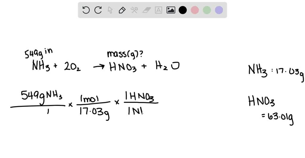 SOLVED:Ammonia reacts with oxygen to produce nitric (HNO3) and water ...