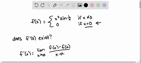 Determine whether f^'(0) exists. f(x)={ x sin(1)/(x) if x ≠ 0 0 if x=0 . | Numerade