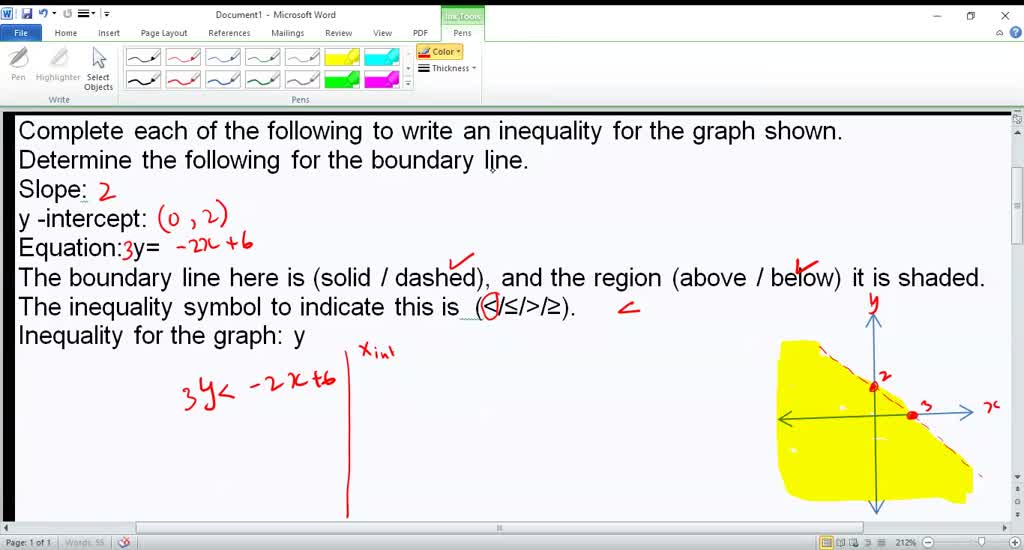 Complete each of the following to write an inequality for the graph ...