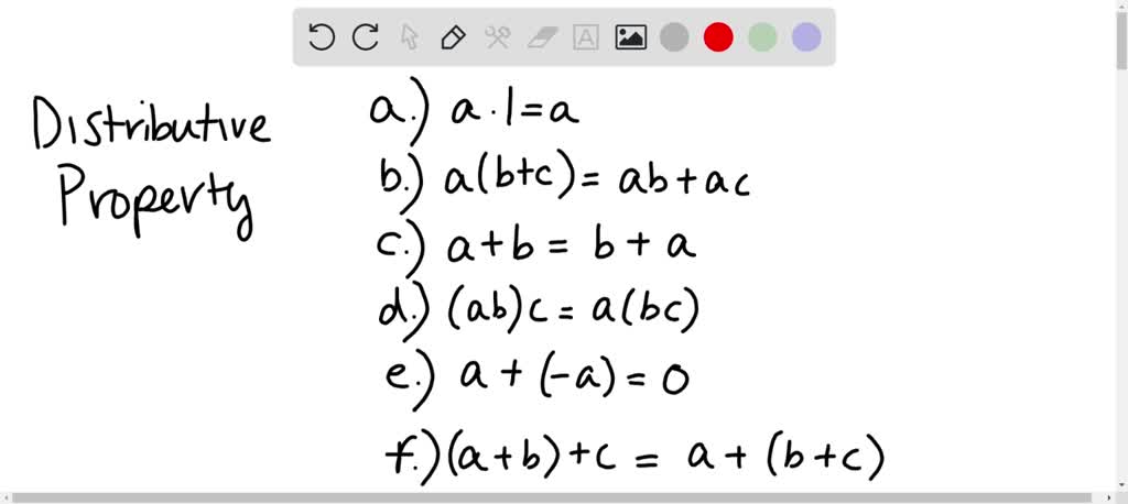 SOLVED:Match each property with its name. Distributive Property a. a ·1 ...
