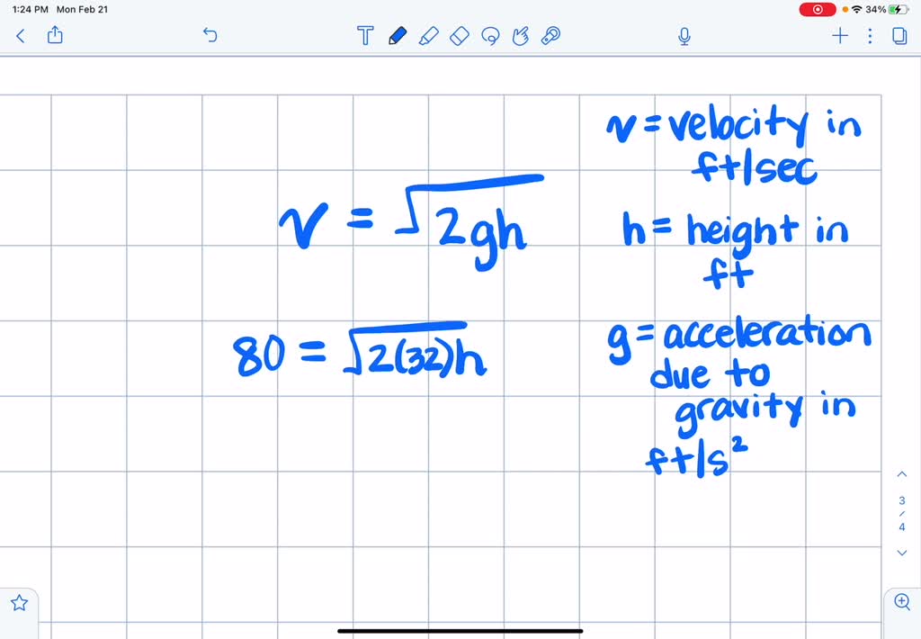 SOLVED The Formula V 2 G H Relates The Velocity V In Feet Per