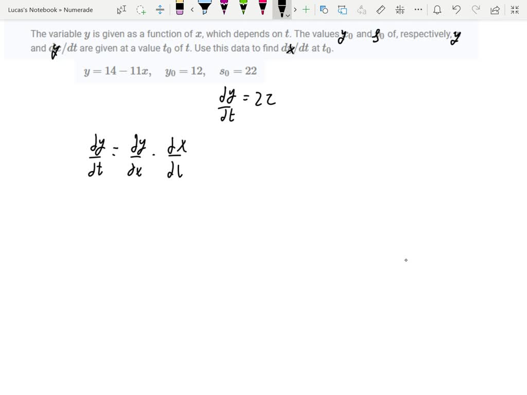 SOLVED:The variable y is given as a function of x, which depends on t. The values y0 and s0 of ...