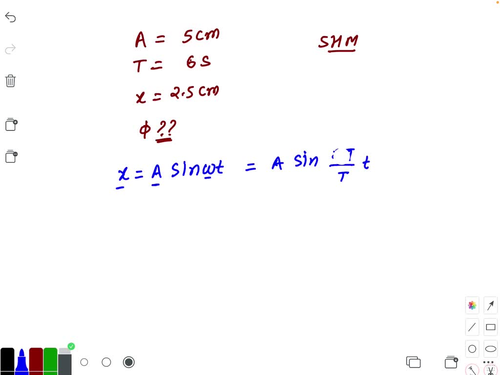 SOLVED:The amplitude and the periodic time of a SHM are 5 cm and 6 s ...