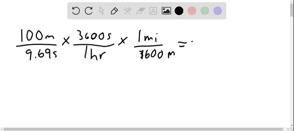 The world's record in the 100-m dash is 9.69 s , and in the 100 -yd ...