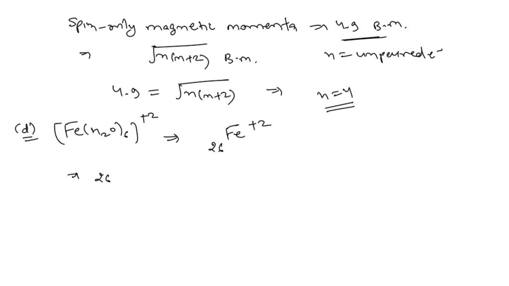 SOLVED:The complex with spin-only magnetic moment of ∼4.9 B.M. is (a ...