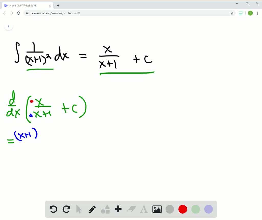 SOLVED:Verify the formulas by differentiation. ∫(1)/((x+1)^2) d x=(x ...