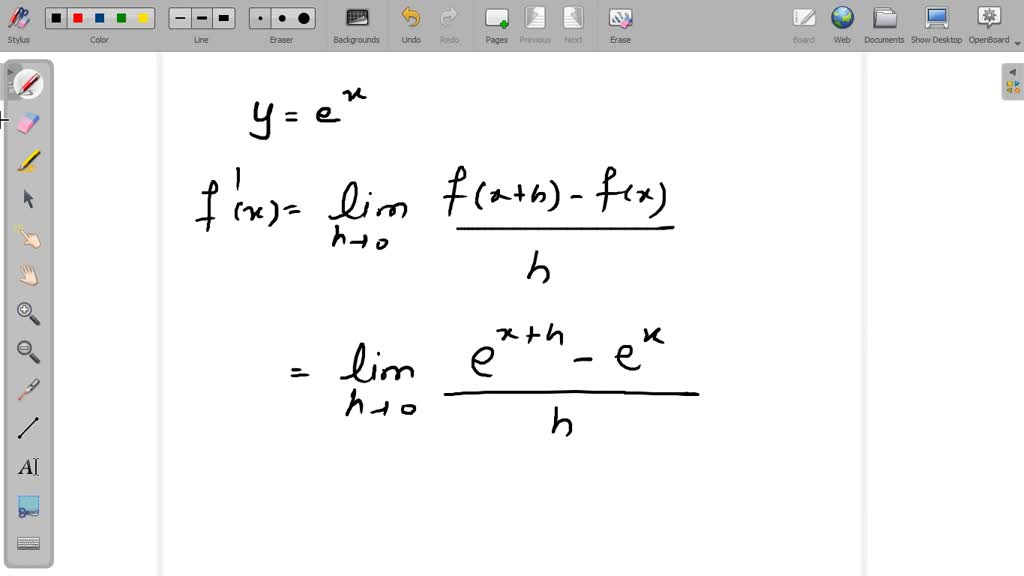 SOLVED:Find the derivative of y=e^x, using first principle.