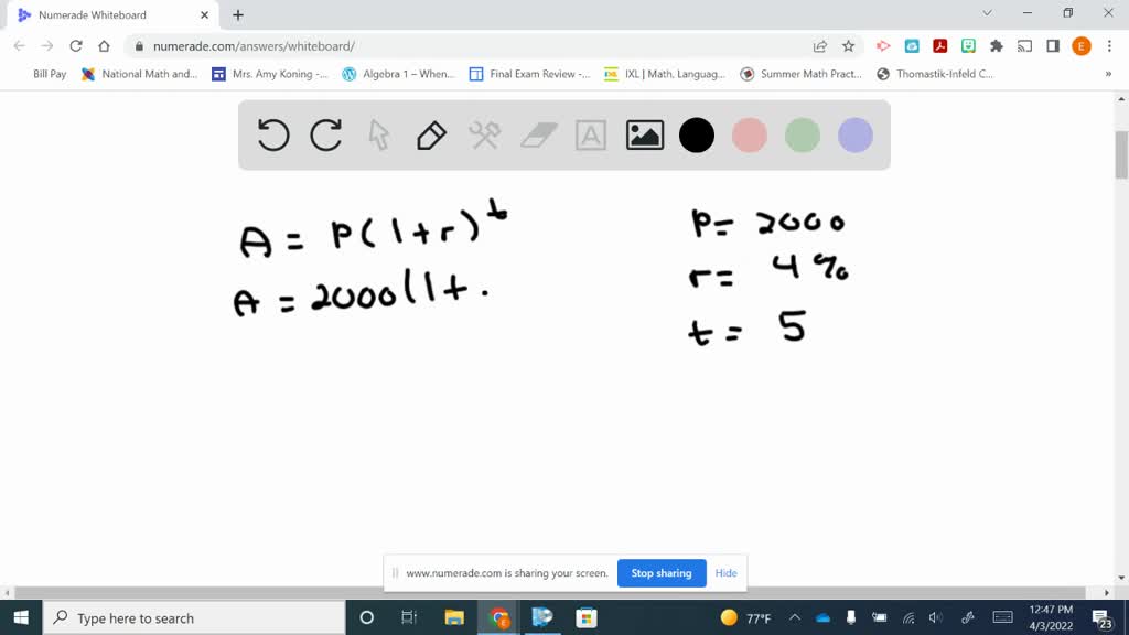 The value A of a savings account that compounds interest annually is ...