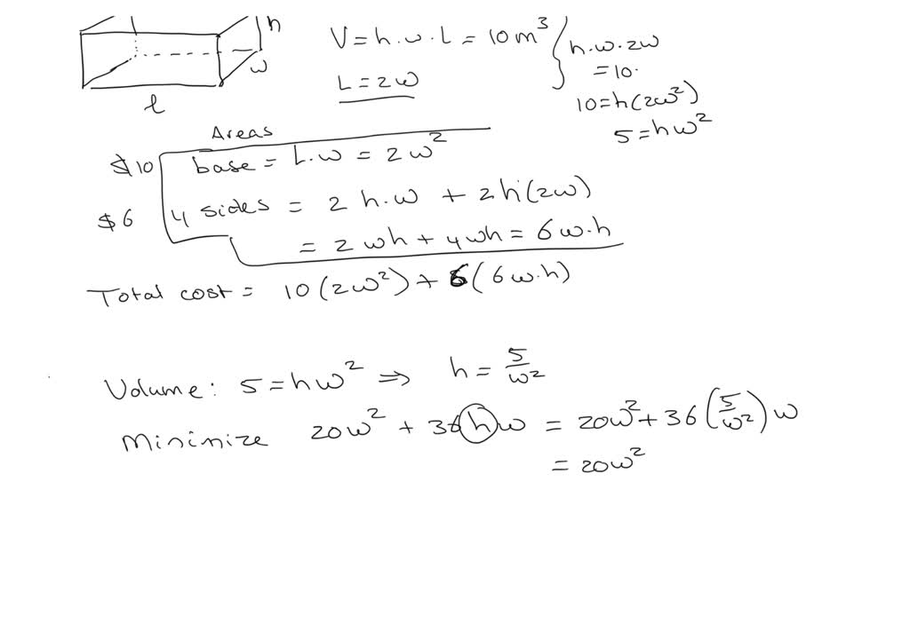 A rectangular storage container without a lid is to have a volume of 10 ...