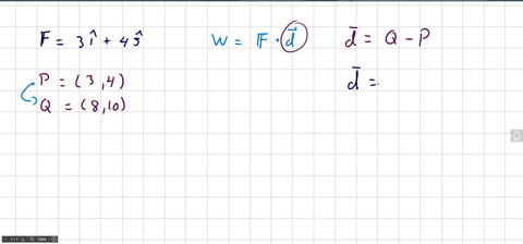 SOLVED:Find the work done by a force F⃗ moving an object on the line from point P to point Q ...