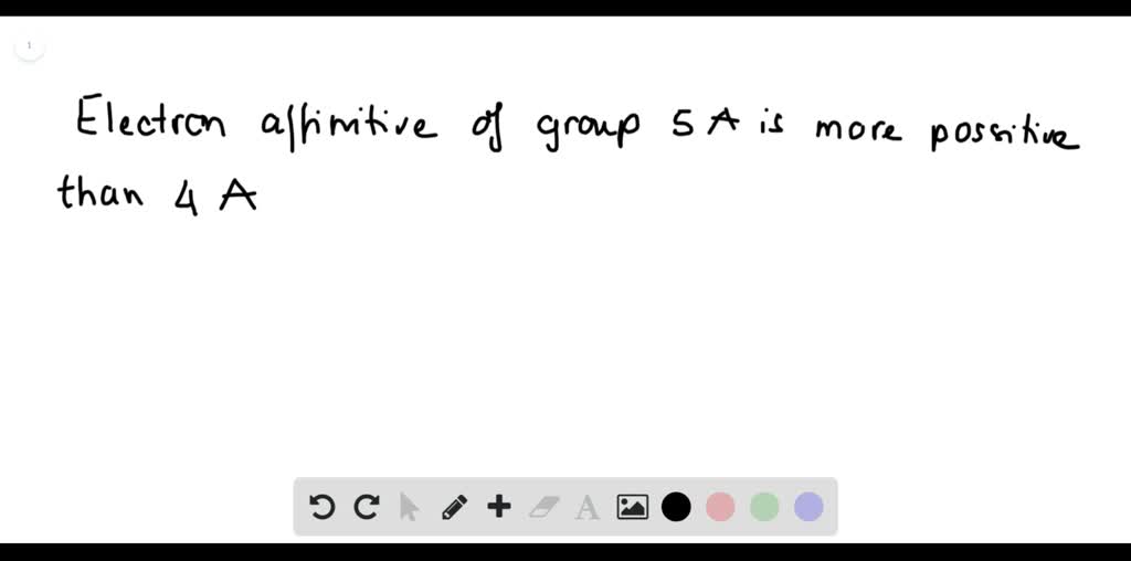 The electron affinity of each group 5A element is more positive than ...