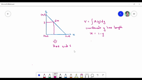 SOLVED:Find the volume of the described solid S . The base of S is the triangular region with ...