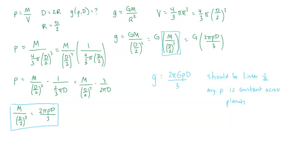 SOLVED:DATA For a spherical planet with mass M, volume V, and radius R ...