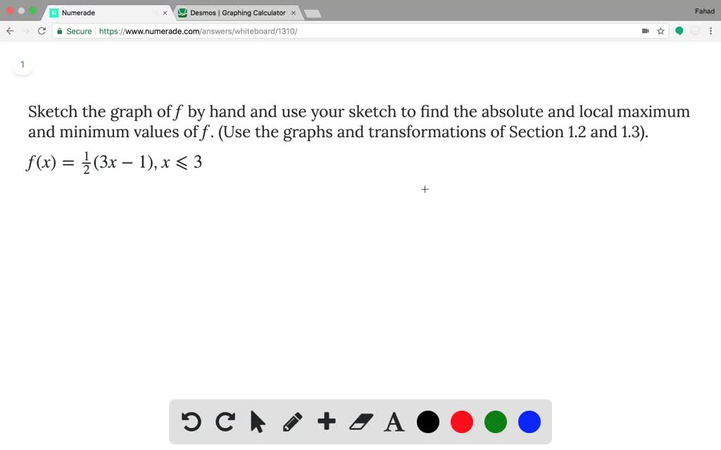 SOLVED:Sketch the graph of f by hand and use your sketch to find the absolute and local maximum ...