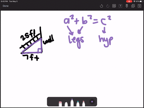⏩SOLVED:Use the Pythagorean theorem. A 25 -foot ladder is placed 7 ...