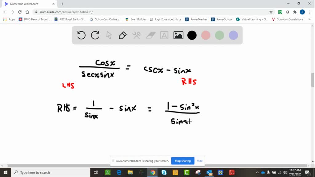 SOLVED:Consider the two equations: i. (tanx)/(cosx)=sinx ii. (sinx ...