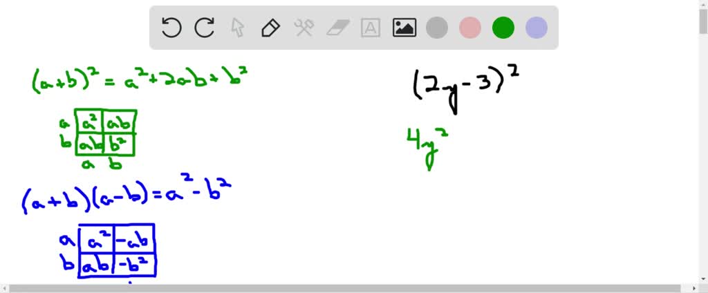 SOLVED:Use a special product pattern to find the product. (2 y-3)^2