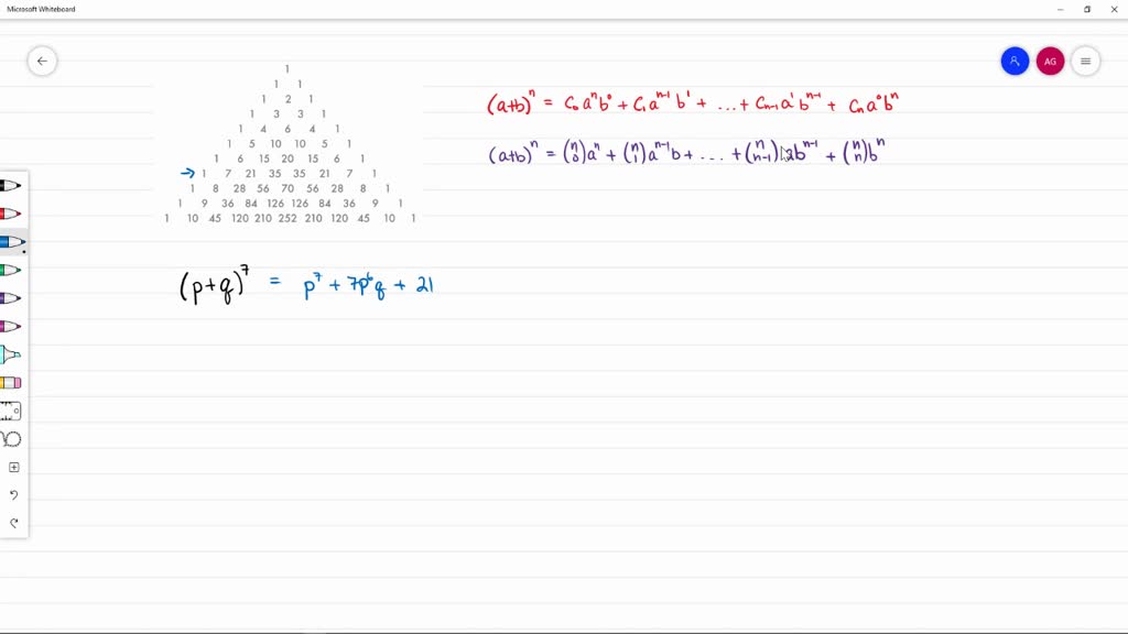 Show that (p+q)^7 can be expressed as the sum of all terms of the form ...